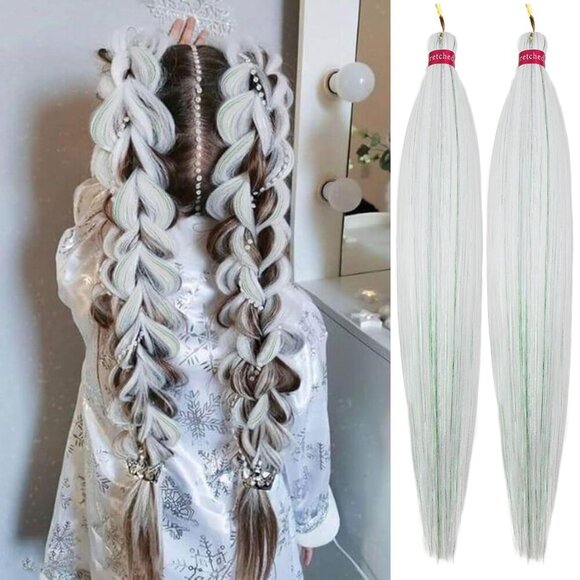 Other | Cream White With Tinsel Braiding Hair Pre Stretched 2 Packs 26 ...